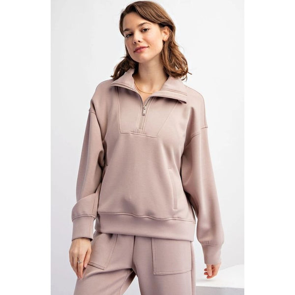 Daniella Modal Quarter Zip Mock Neck Pullover - Mocha Cream – Bless ...