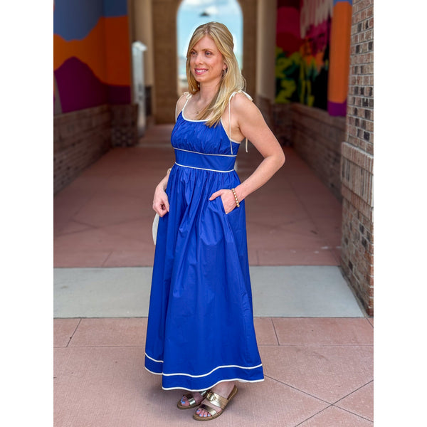 Oaklyn Contrast Strap Maxi Dress - Cobalt Blue – Bless Your Heart Boutique