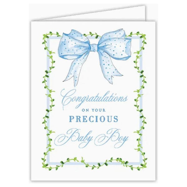 Congratulations on Precious Baby Boy Blue Bow Greeting Card – Bless ...