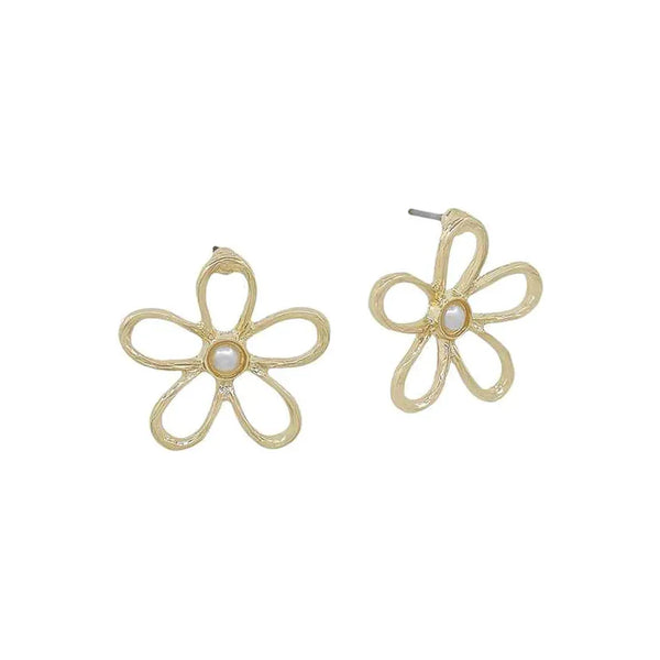 Flower Metal Frame with Pearl Post Earrings - Gold – Bless Your Heart ...