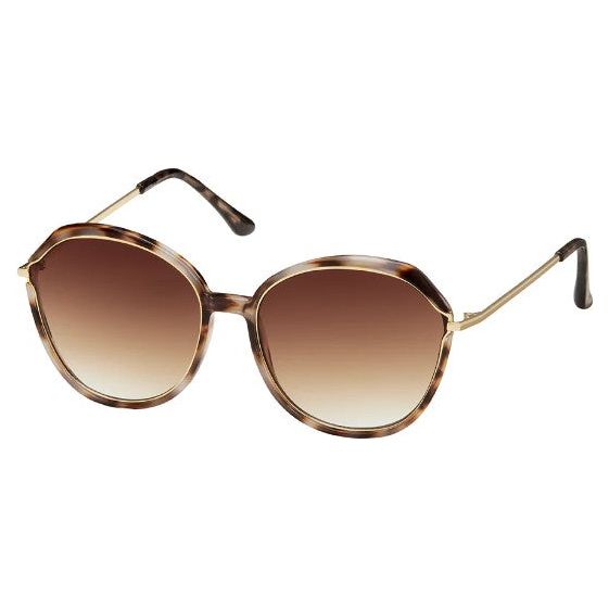 Jade Round Metal Inlay Sunglasses - Gray Tortoise Frame - Brown Gradie ...