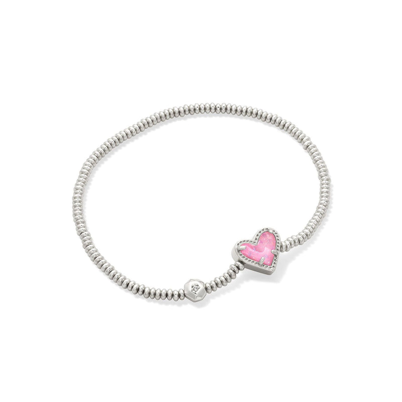 KENDRA SCOTT ARI HEART STRETCH BRACELET SILVER PINK IRIDESCENT GLITTER ...